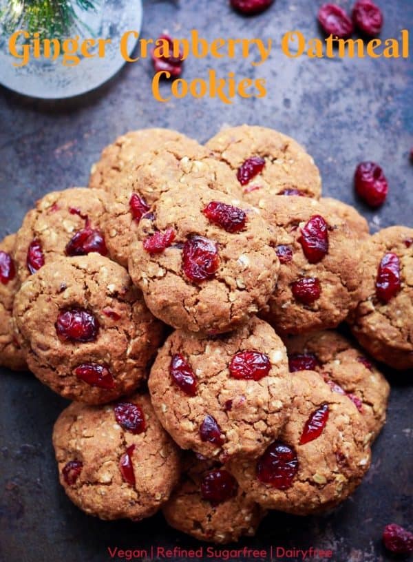 Ginger Cranberry Oatmeal Cookies - vegan refined sugarfree recipe