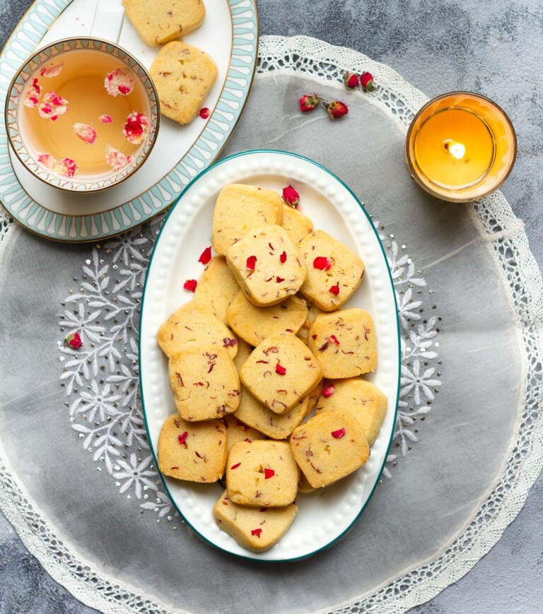 Eggless Rose Shortbread Cookies - Rose Shortbread Cookies